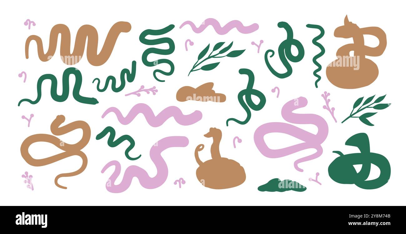 Set of snakes silhouette. Reptiles clip art. Vector hand drawn flat ...