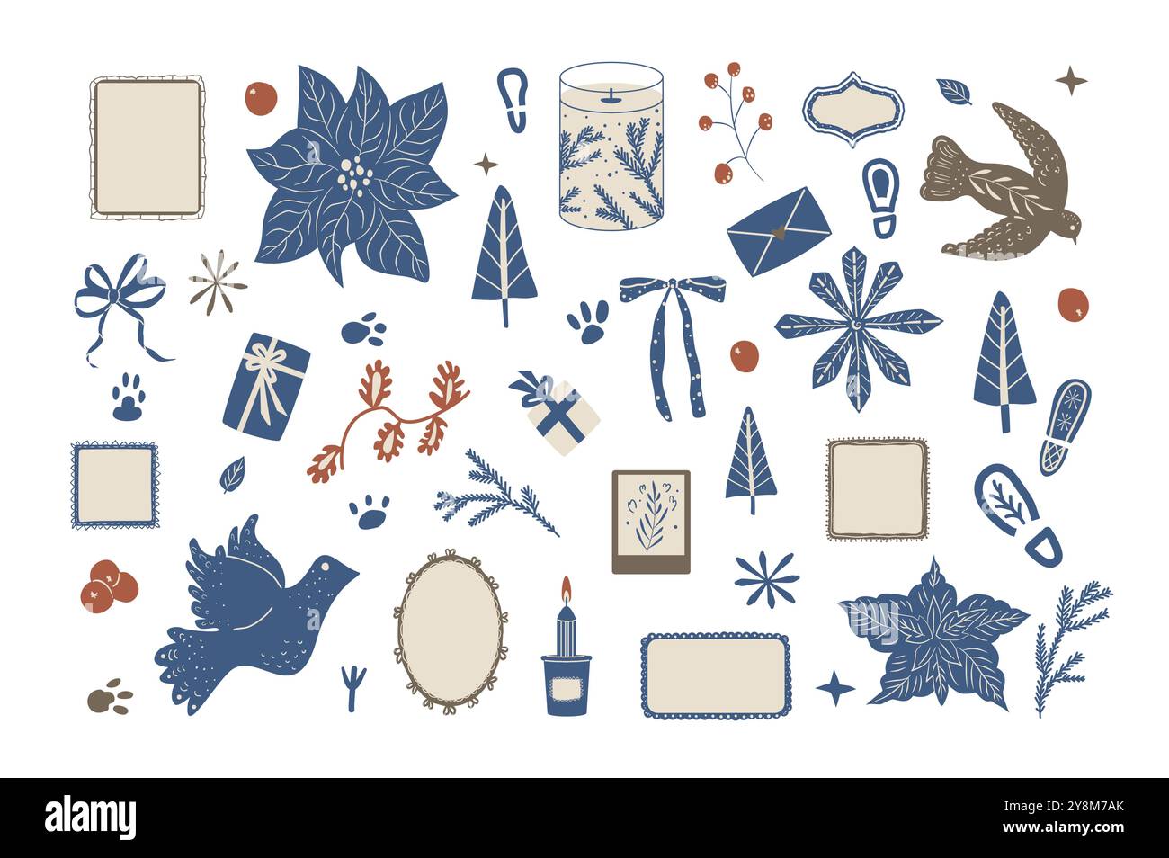 Set of Christmas-themed elements. Winter holidays kit. Vector hand ...