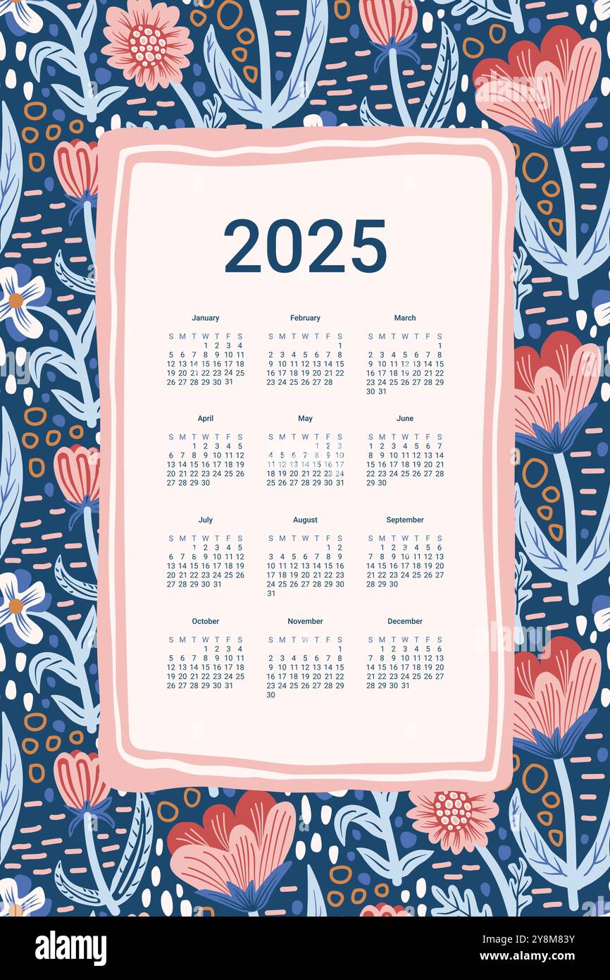 2025 Calendar. Vertical banner template with frame and abstract print ...