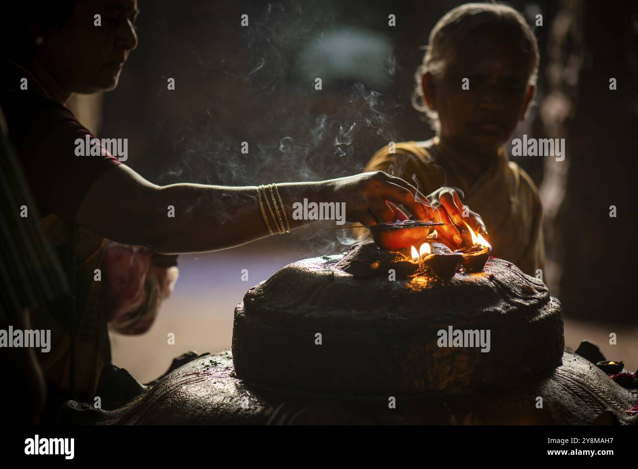 Women paying homage to the goddess Minakshi, Minakshi or Meenakshi or ...