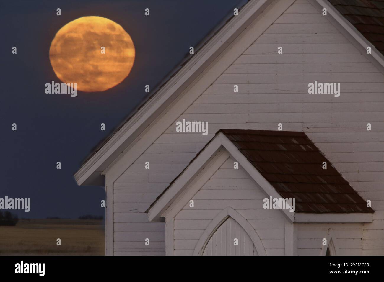 Full Super Moon over Country Church Canada Stock Photo - Alamy