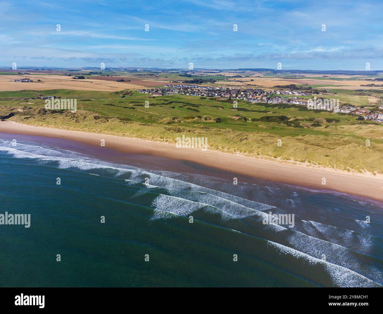 Aerial picture by drone of the beach at Cruden Bay, Aberdeenshire ...