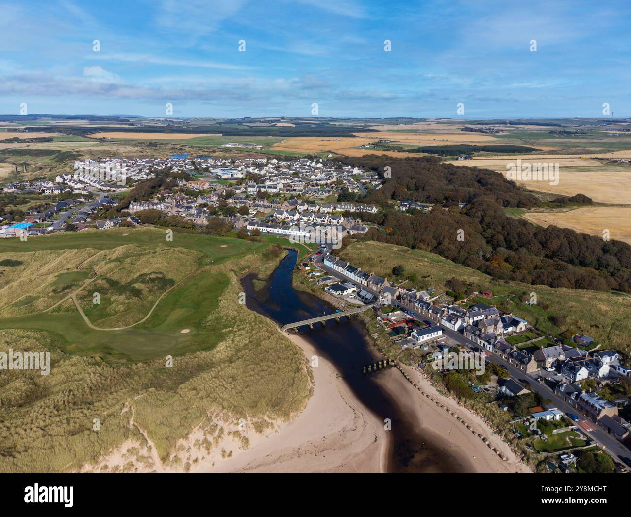 Aerial picture by drone of the village of Cruden Bay, Aberdeenshire ...