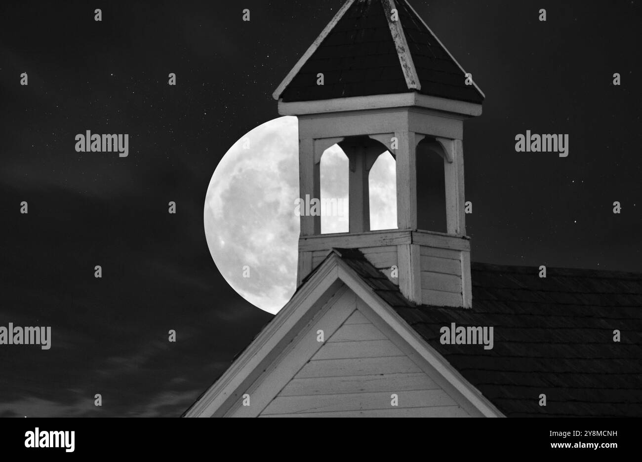 Full Super Moon over Country Church Canada Stock Photo - Alamy