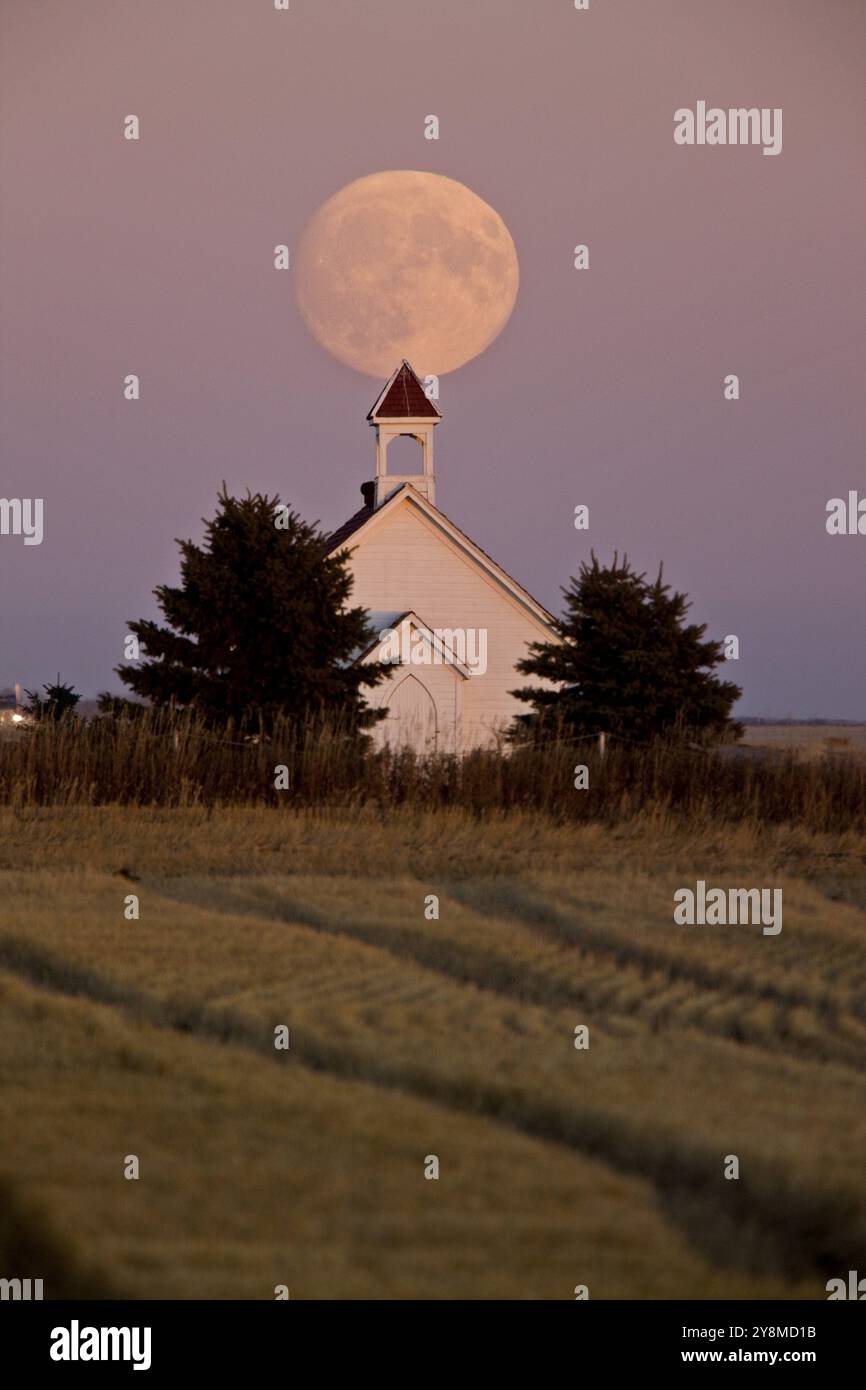 Old Country Church in Saskatchewan full harvest moon Stock Photo - Alamy