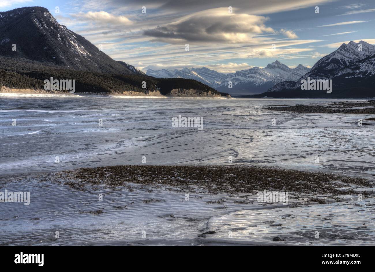 Abraham Lake Winter Ice formations bubbles design Stock Photo - Alamy