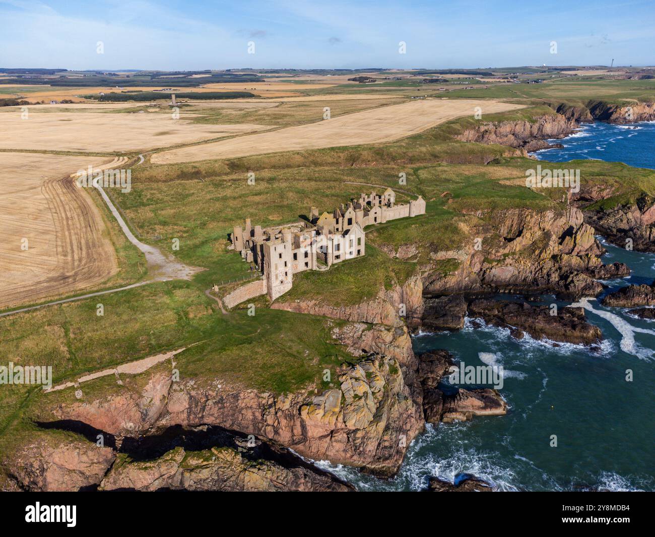 Aerial picture by drone of Slains Castle near Cruden Bay, Aberdeenshire ...