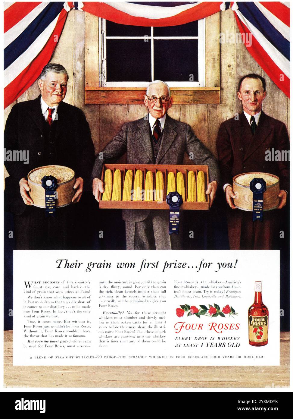 1939 Four Roses Bourbon whiskey ad - "Their grain won first prize Stock ...