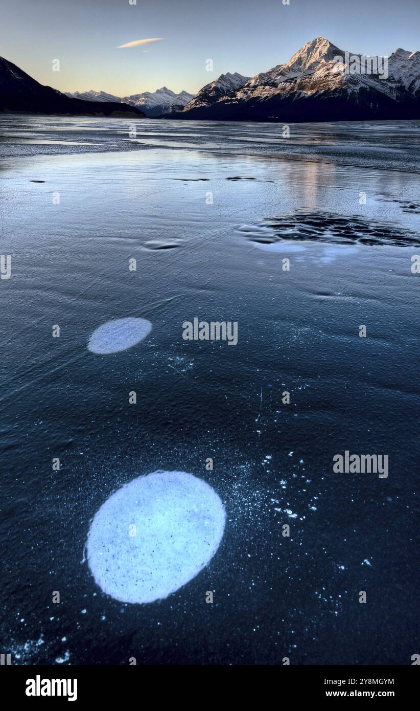 Abraham Lake Winter Ice formations bubbles design Stock Photo - Alamy