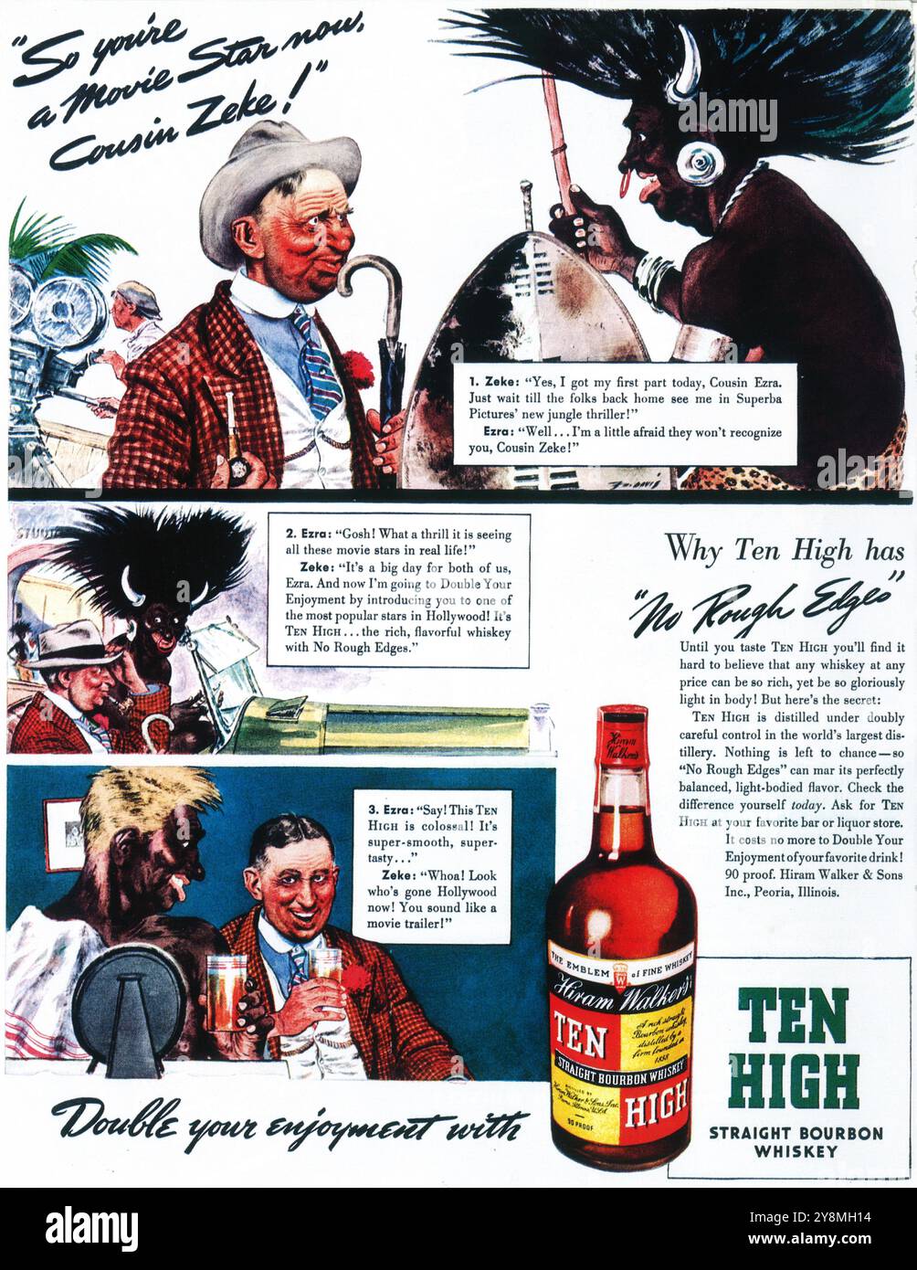 1939 Ten High Bourbon Whiskey Ad - "No Rough Edges" - Movie star cousin ...