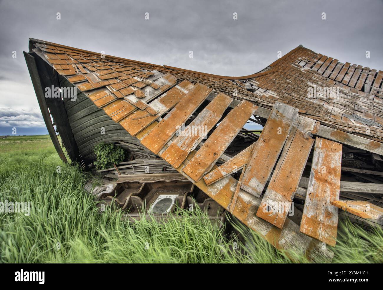 Abandoned Farm with storm clouds in the Canadian Prairie Stock Photo ...