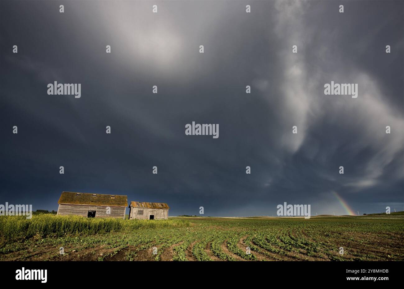 Abandoned Farm with storm clouds in the Canadian Prairie Stock Photo ...