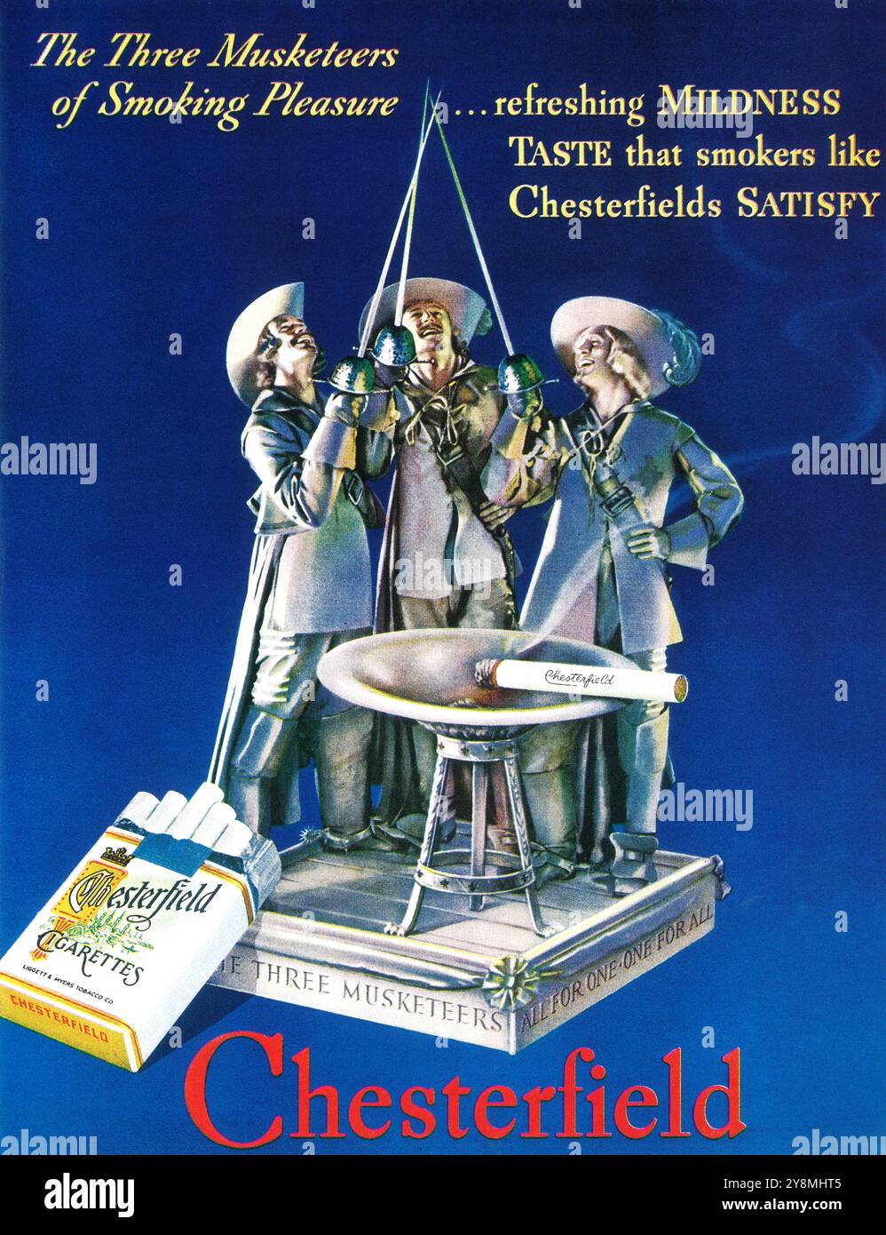 1937 Chesterfield Cigarettes Ad - Three Musketeers Ashtray Stock Photo ...