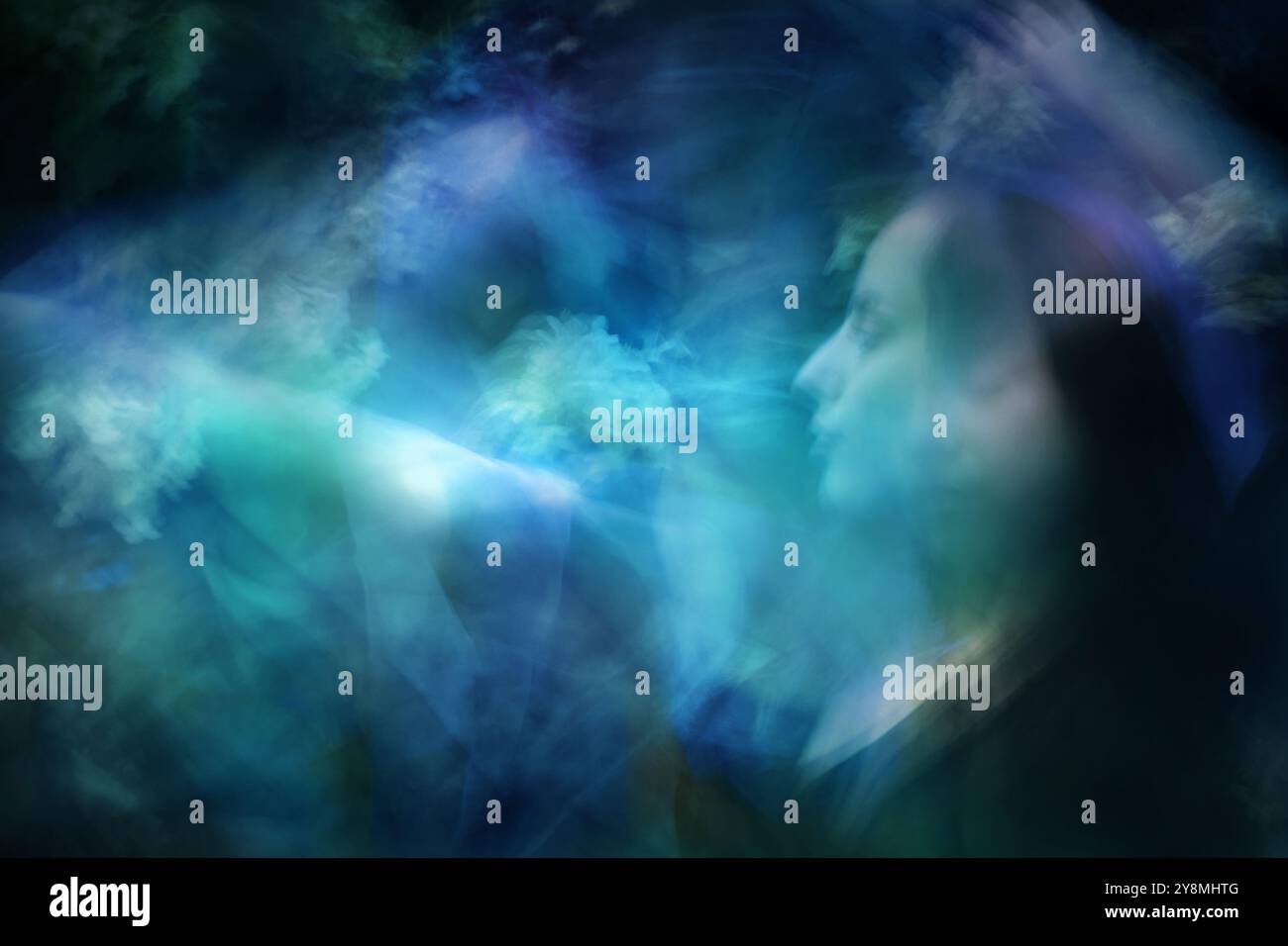 Fragmented veil movements are showing a female, with closed and open ...