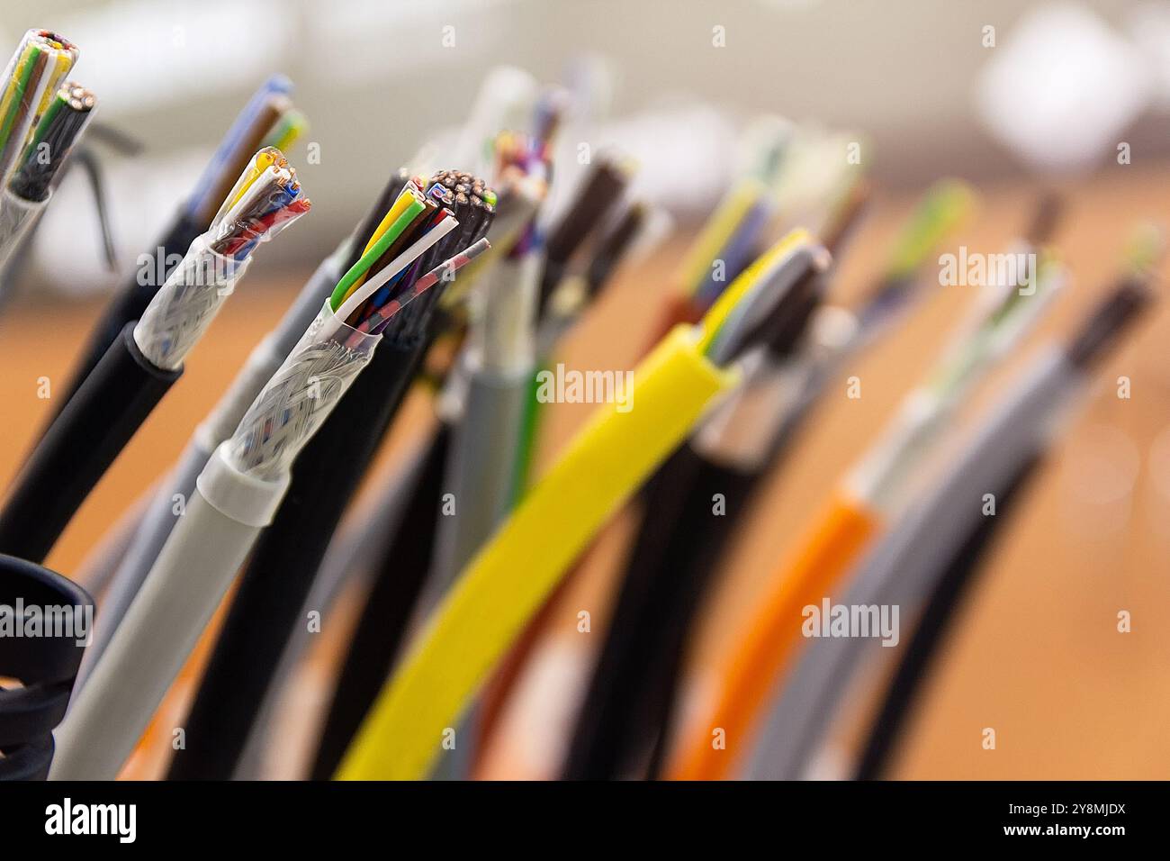 Samples of cable products on display close-up . Industry Stock Photo ...