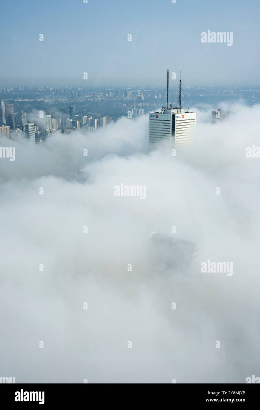 View of Toronto from the CN Tower observation deck, on a cloudy day ...