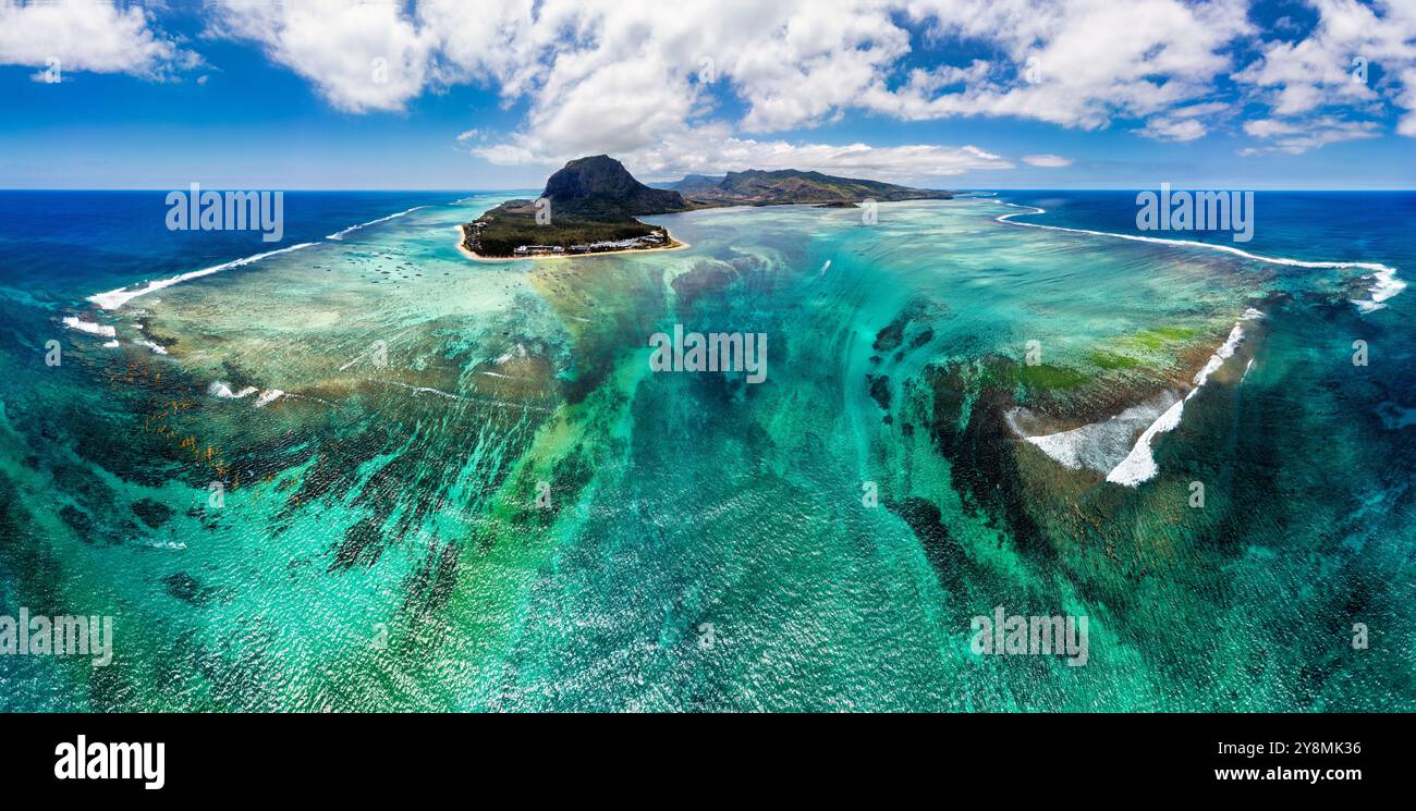 Aerial view of Mauritius island panorama and famous Le Morne Brabant ...