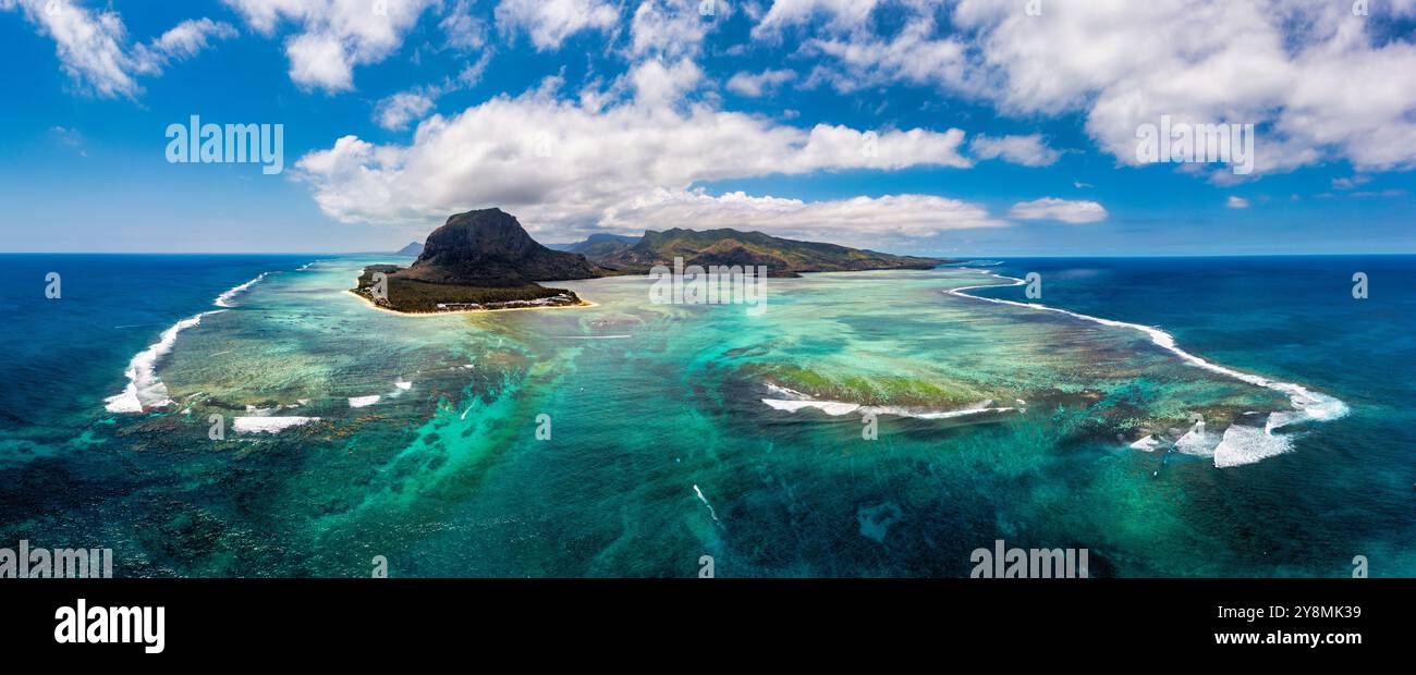 Aerial view of Mauritius island panorama and famous Le Morne Brabant ...