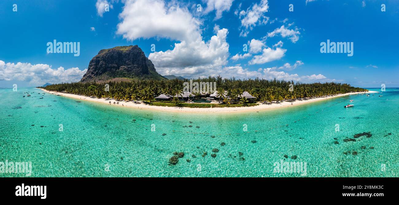 Aerial view of Le morne Brabant in Mauriutius. Tropical crystal ocean ...