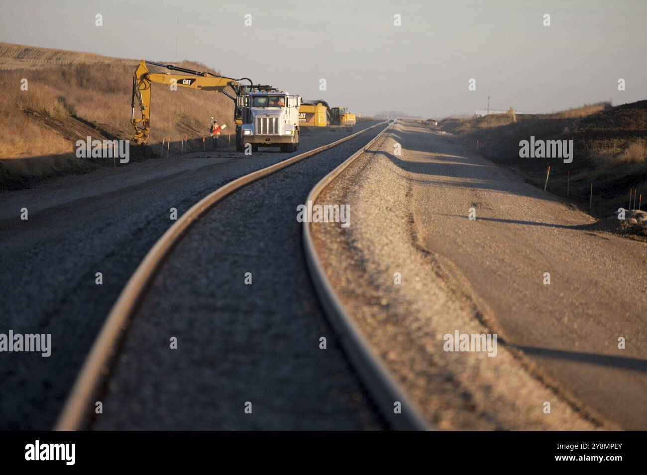 New Railroad Construction with cement rail ties Stock Photo - Alamy