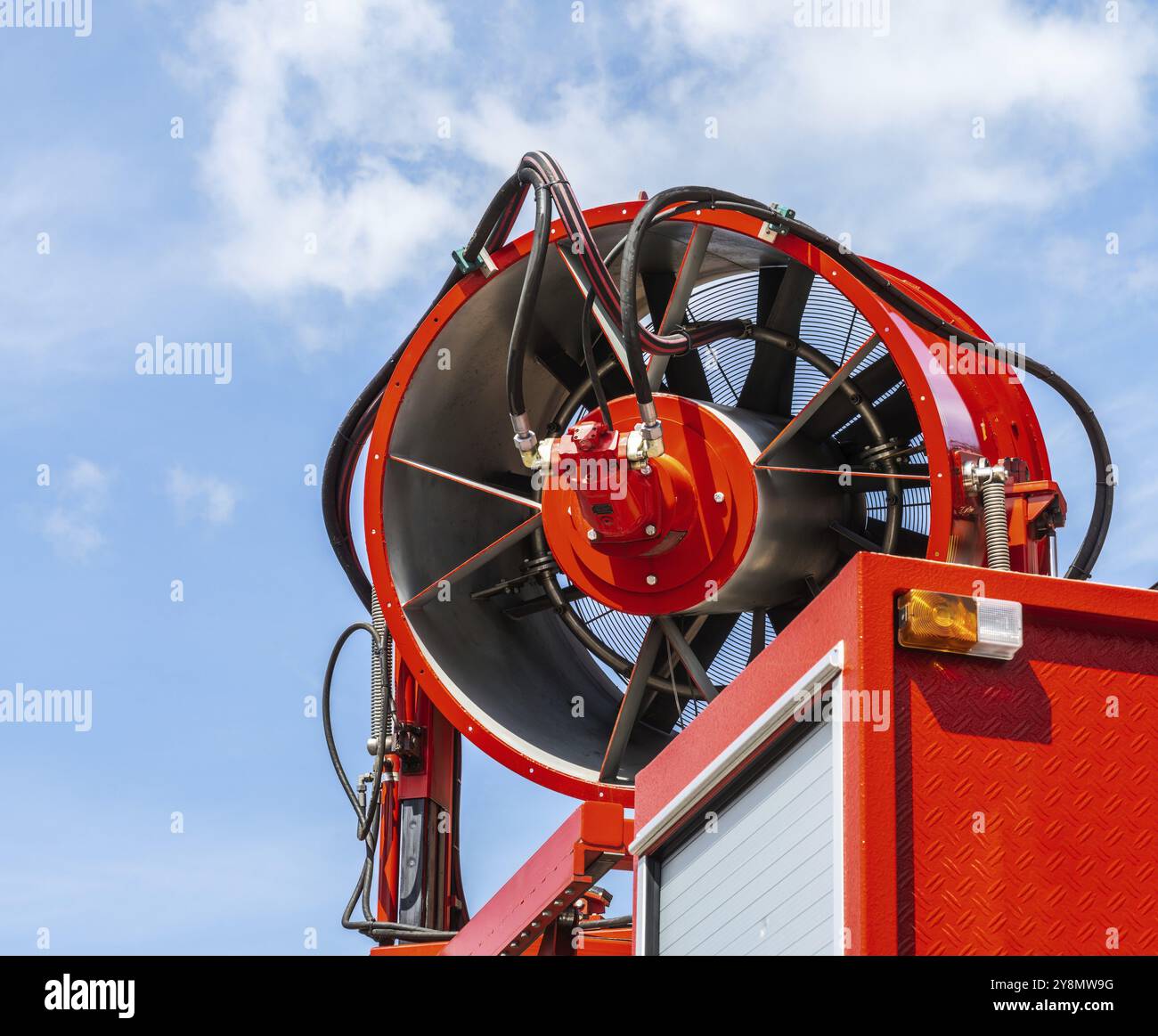 Red smoke exhaust fan on a fire truck Stock Photo - Alamy