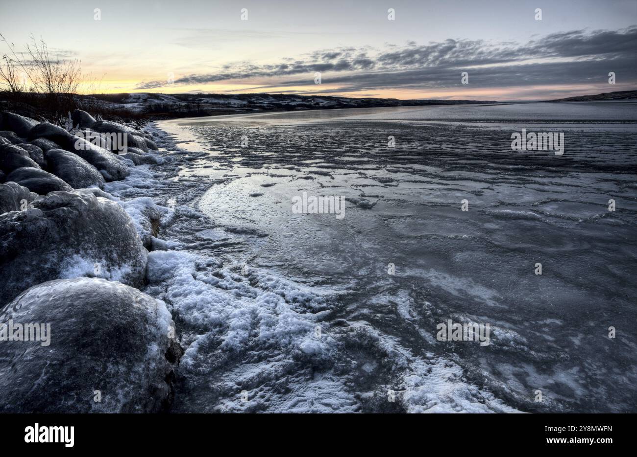 Buffalo Pound Lake Saskatchewan Canada ice design Stock Photo - Alamy