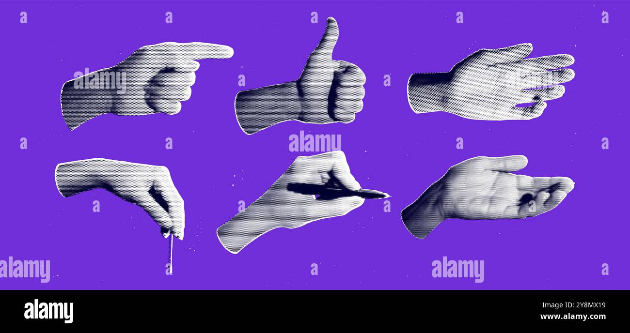 Set of halftone images of hands. Pop art retro style illustration Stock Vector Image & Art - Alamy