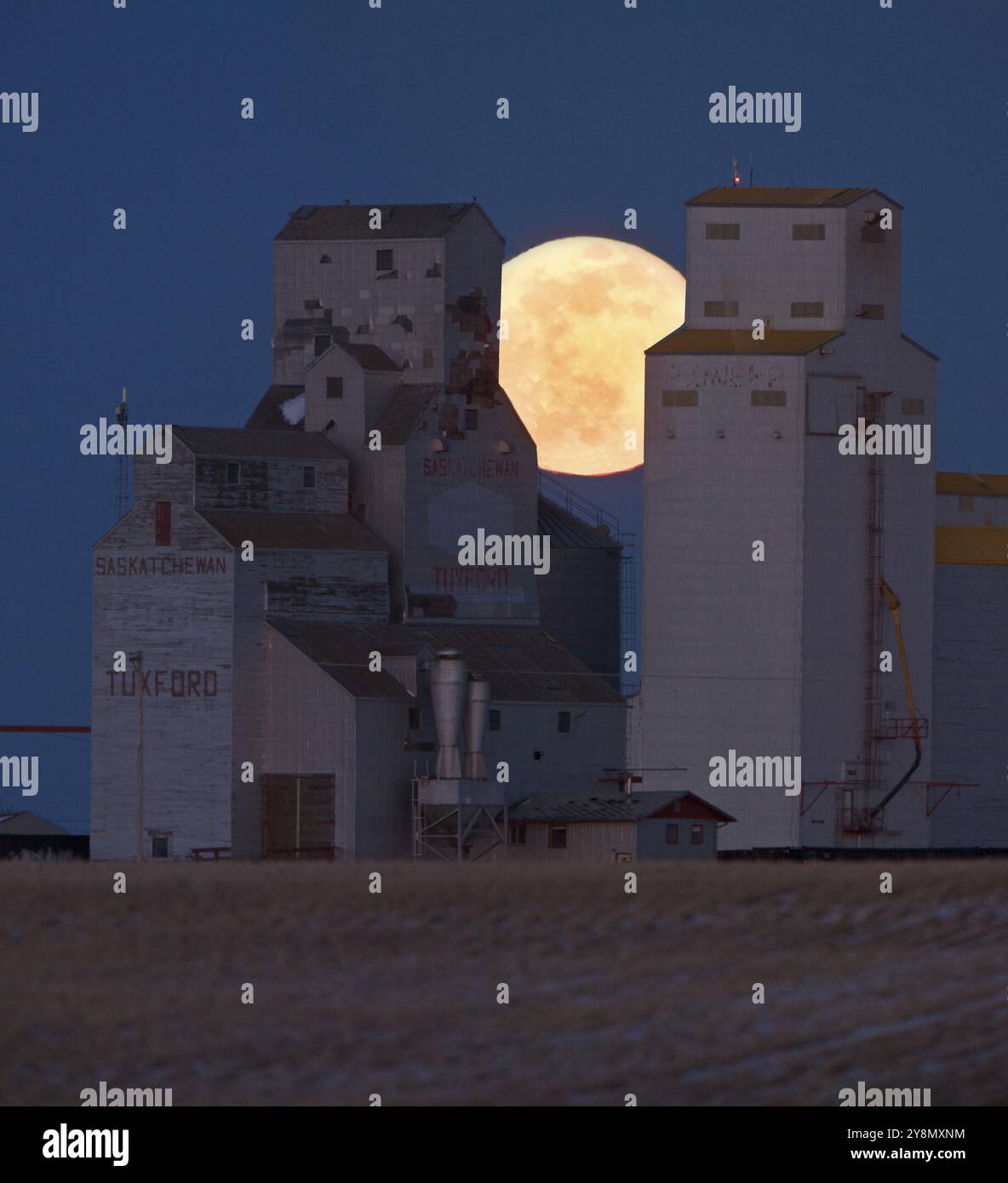 Prairie Grain Elevator agriculture Saskatchewan Canada night full moon ...