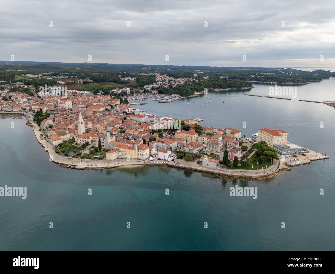 Aerial drone photo of the coastal town of Porec in Istria Croatia Stock ...