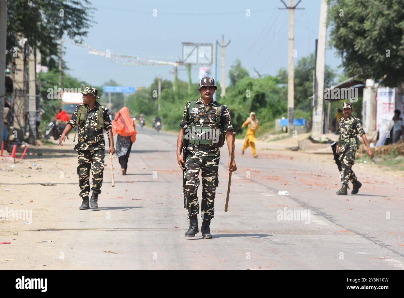 GURUGRAM, INDIA - OCTOBER 5: Commandos of Sashastra Seema Bal (SSB) take action after a clash ...