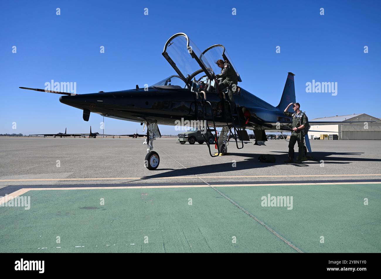 U.S. Air Force Retired Lt. Col. Olga Custodio steps off of a T-38 Talon ...
