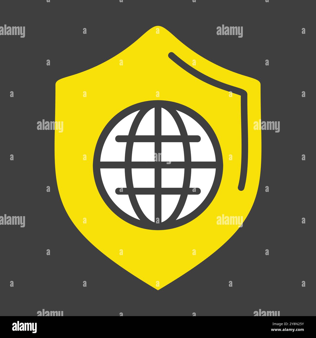 Global shield vector icon on dark background. Security sign. Graph ...