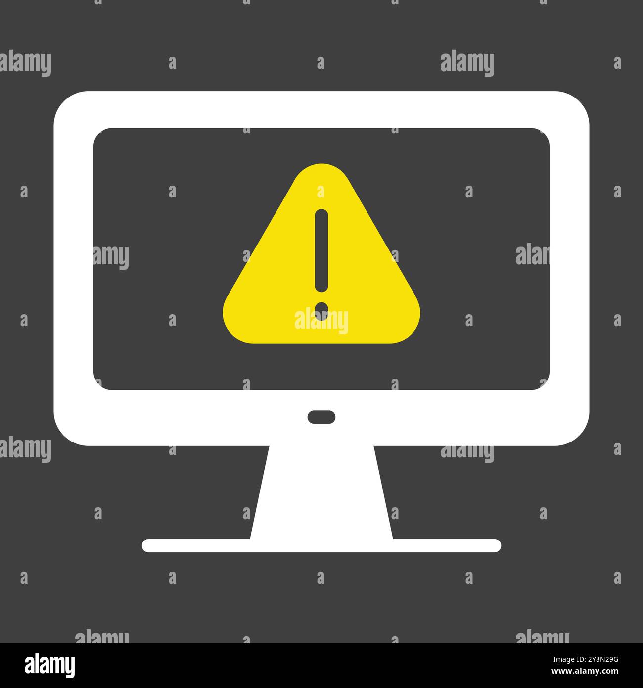 Computer warning vector icon on dark background. Simple digital system ...