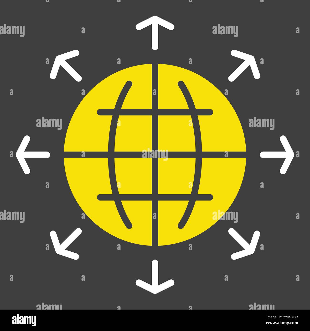 Arrows outside from globe vector icon on dark background. Global ...