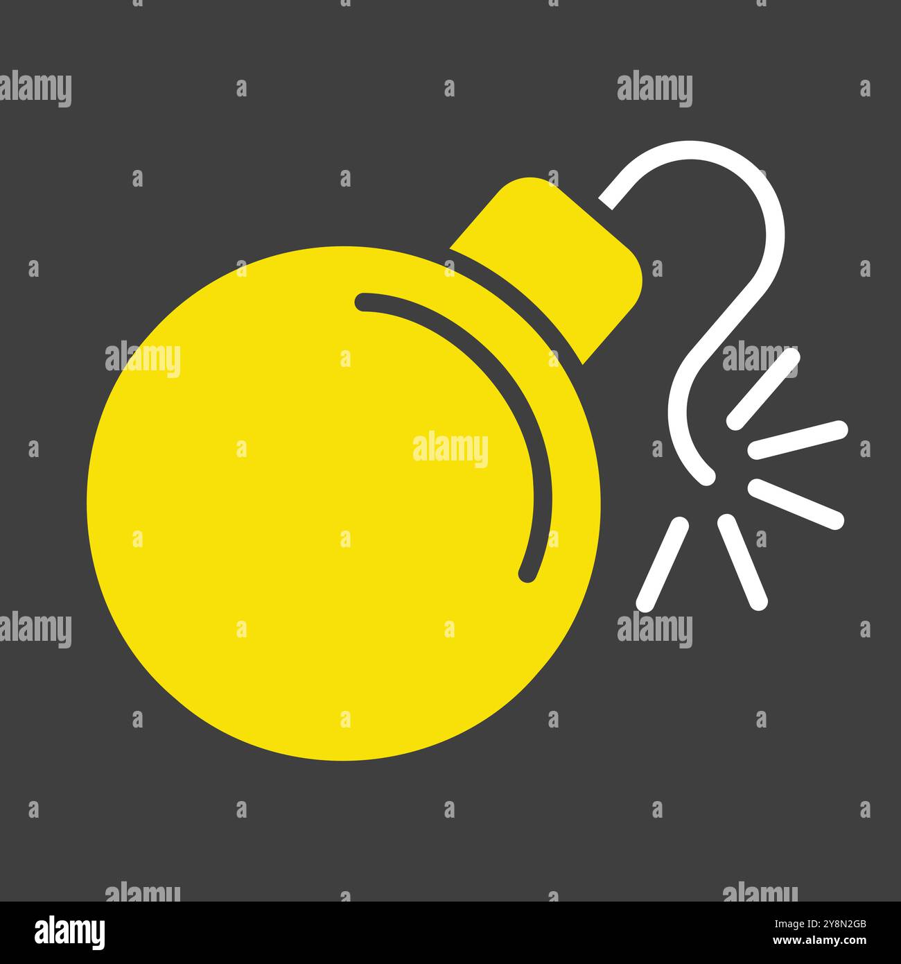 Bomb with lit fuse vector icon on dark background. Security sign. Graph ...
