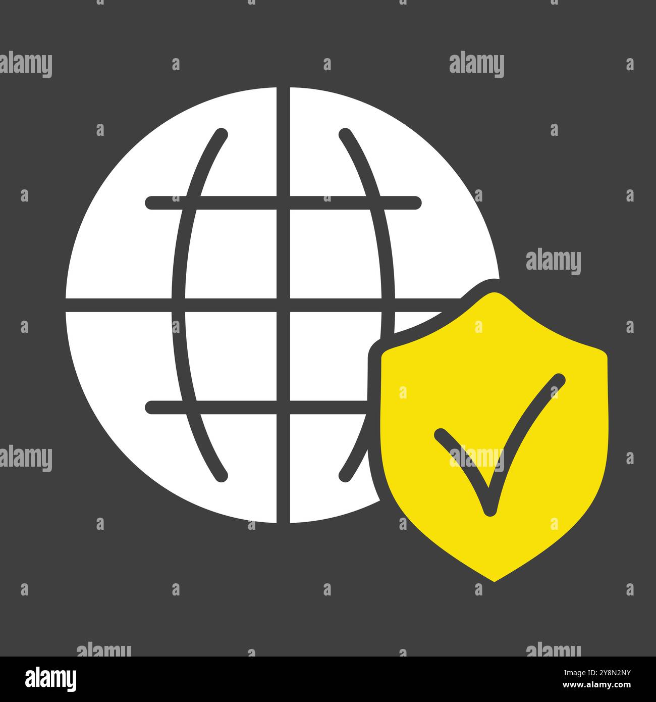 Global shield vector icon on dark background. Security sign. Graph ...