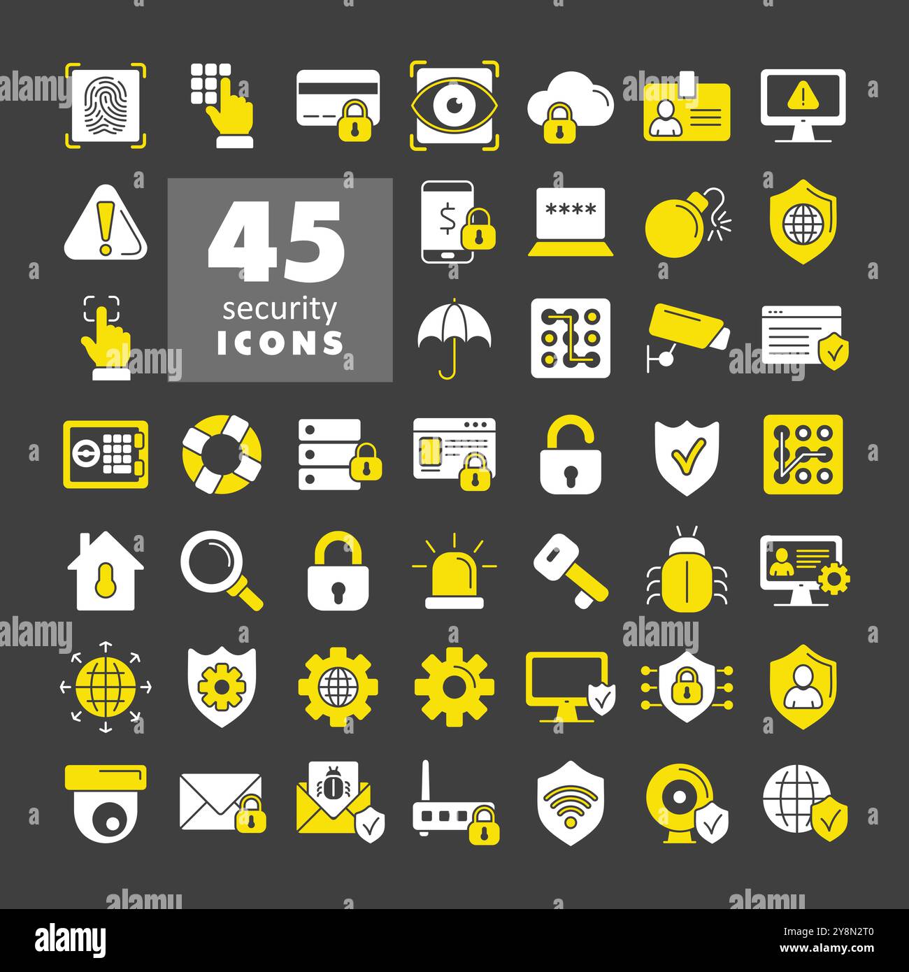 Security vector icon set on dark background. Cyber lock, password ...