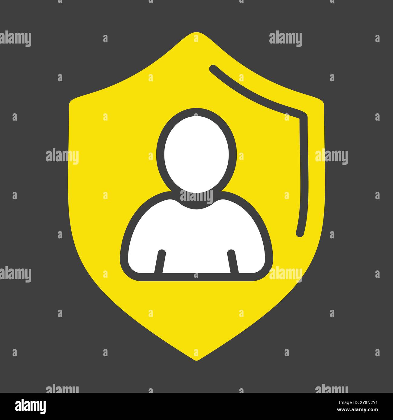 Privacy vector icon on dark background. Shield with person silhouette ...