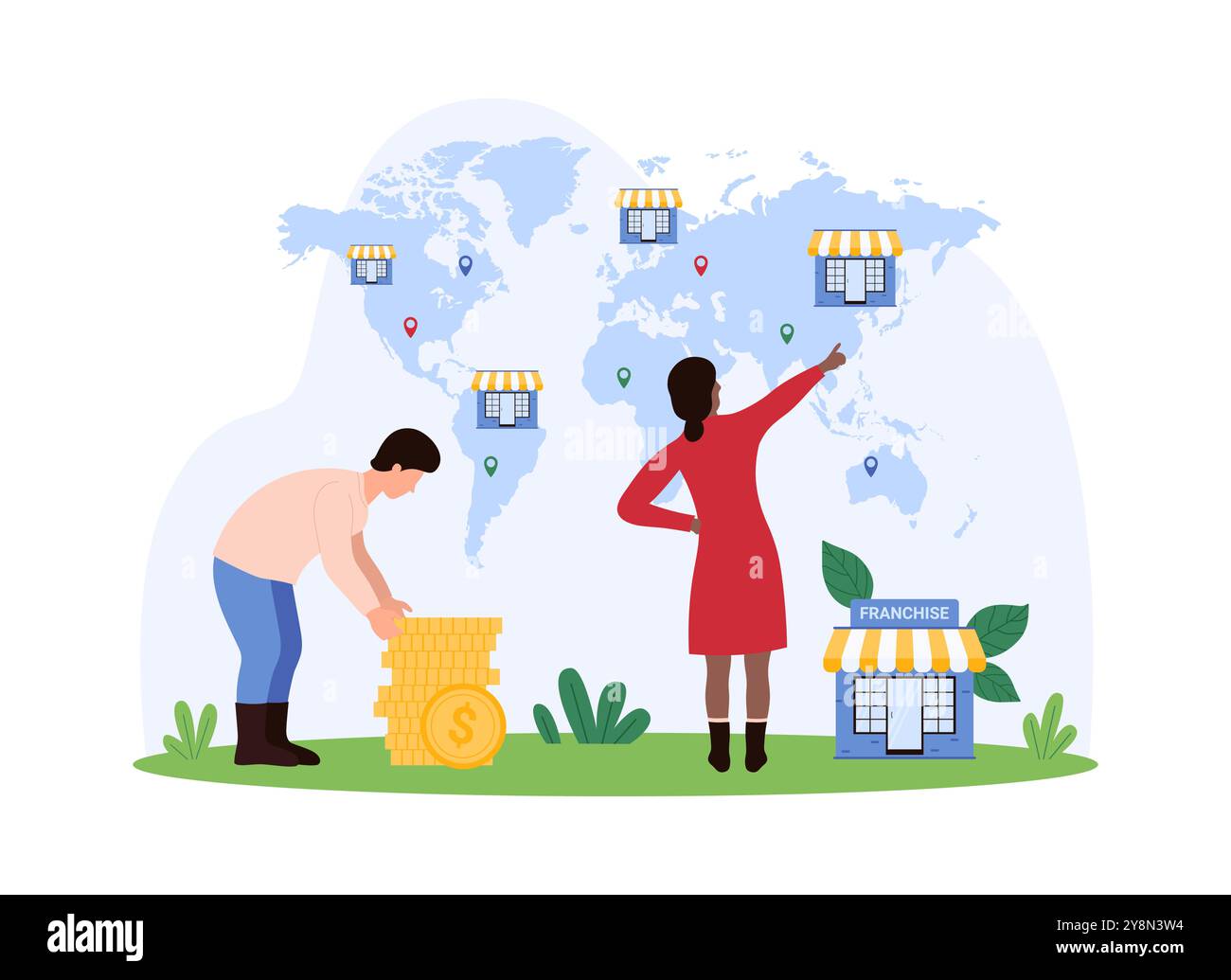 Global franchise expansion around world, business empire development ...