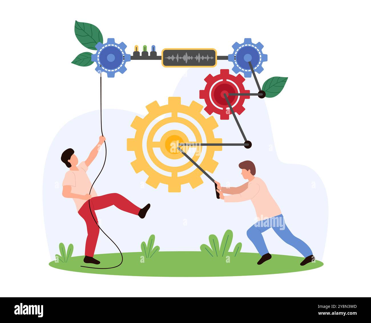 Business team cooperation process, unity of employee in company. Tiny ...