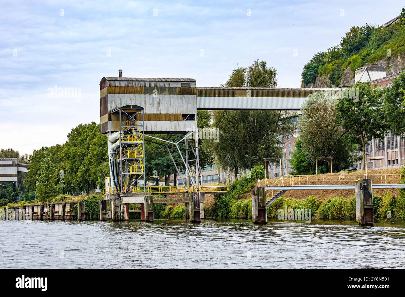 Industrial complex with abandoned and ruined bulk cargo terminal ...