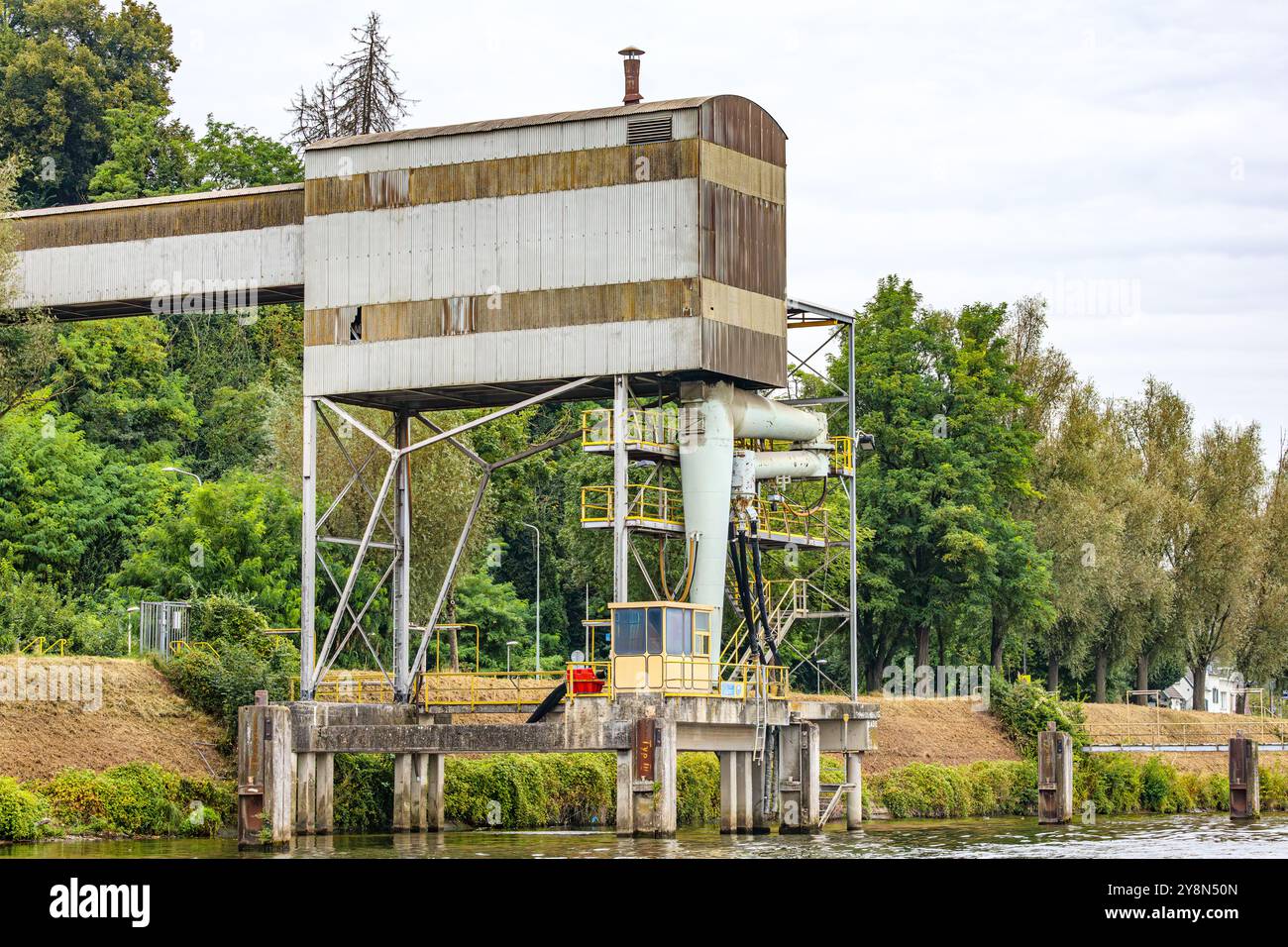 Storage tower at bulk cargo terminal of an abandoned and ruined ...