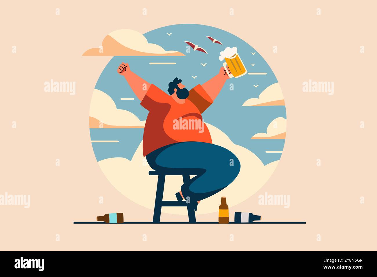 celebration happy time concept. chubby - fat man sitting , drinking ...