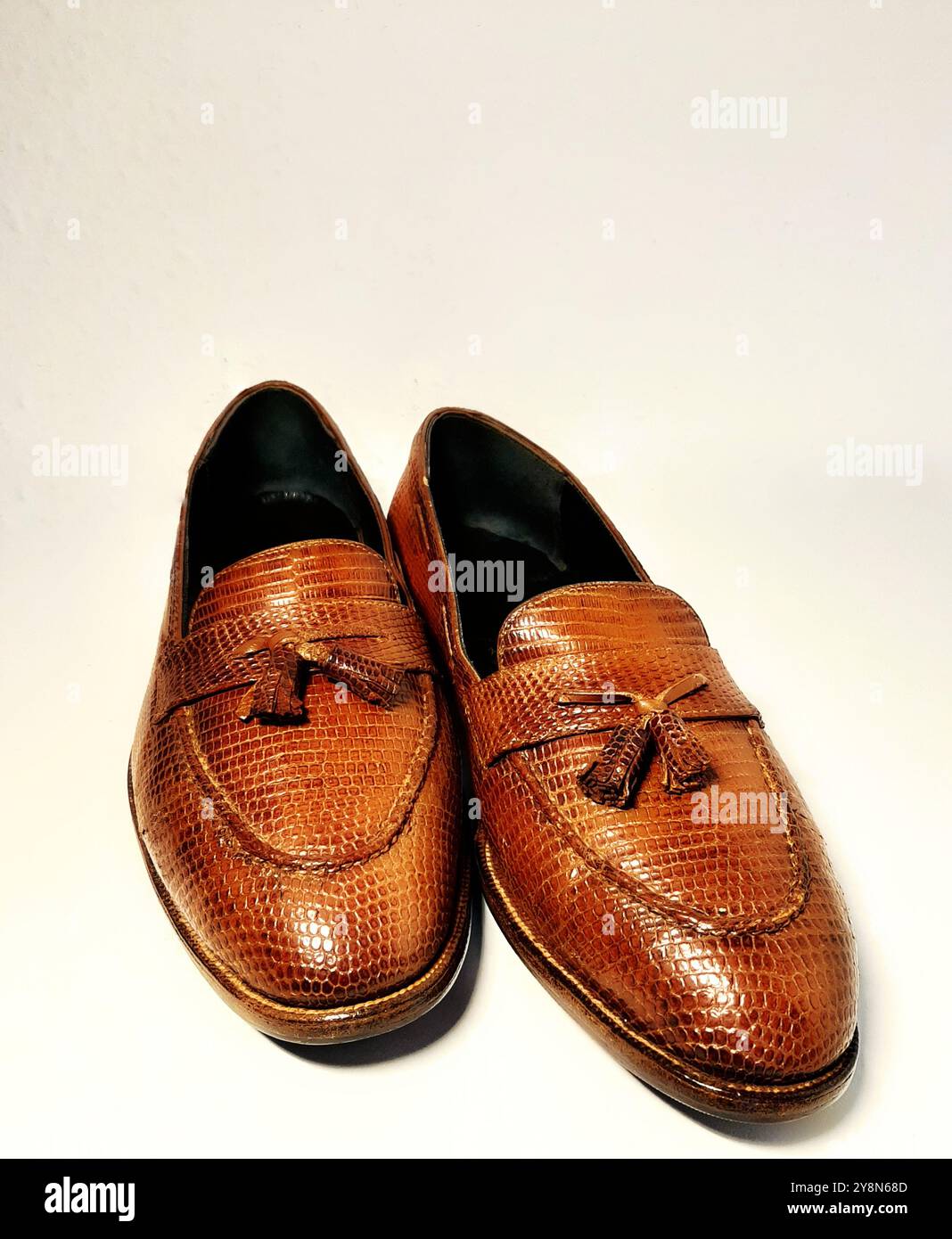 Premium British Bespoke Golden color Lizard Tassel Loafer Stock Photo ...