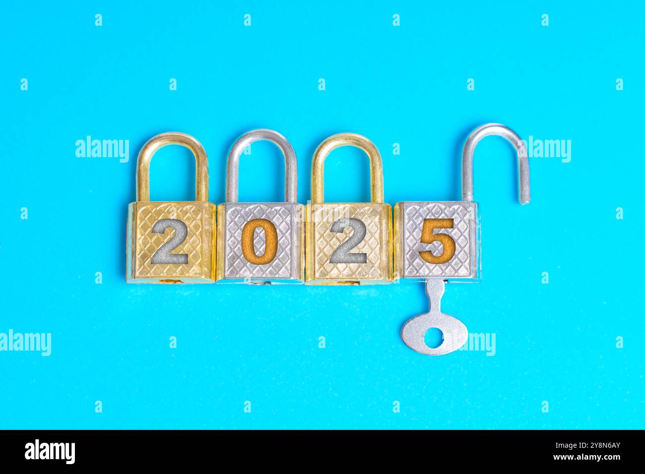 Four colorful padlocks representing the year 2025 on a vibrant ...