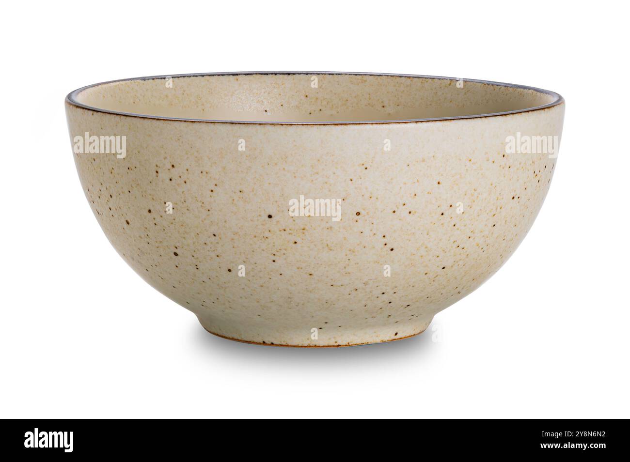 Side view of single empty brown ceramic bowl isolated on white ...