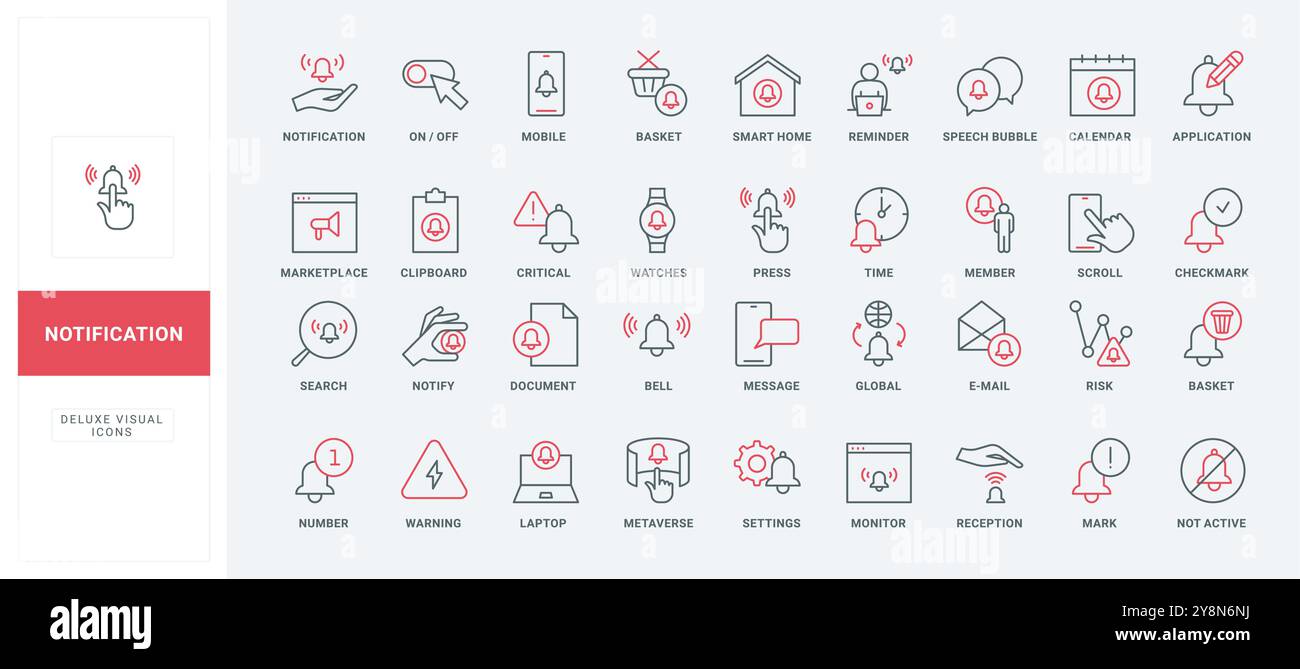 Notification bell and alert messages for attention to event, settings ...
