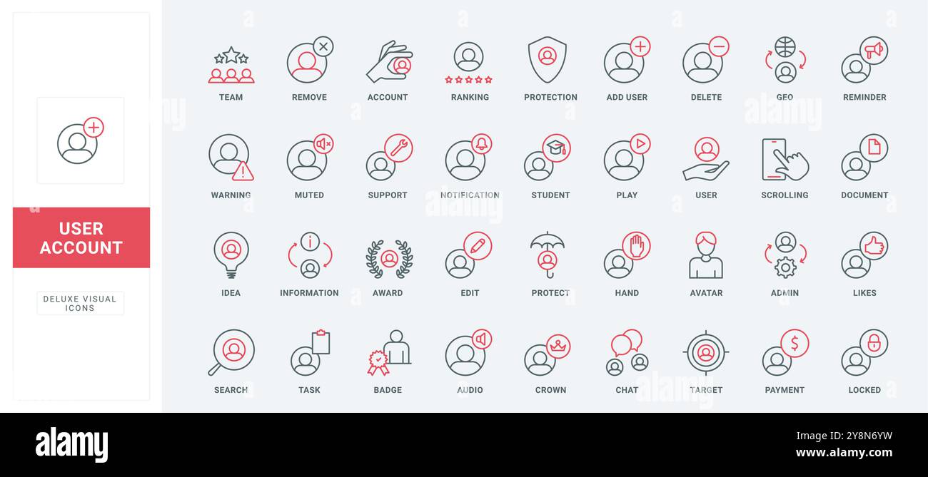 User account, social media profile settings line icon set. Round avatar ...