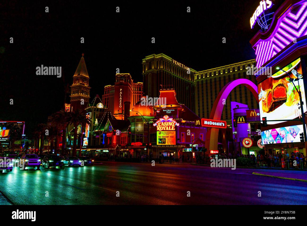 Las Vegas, Nevada - April 13, 2024: Illuminated Las Vegas Strip showcasing Casino Royale and ...