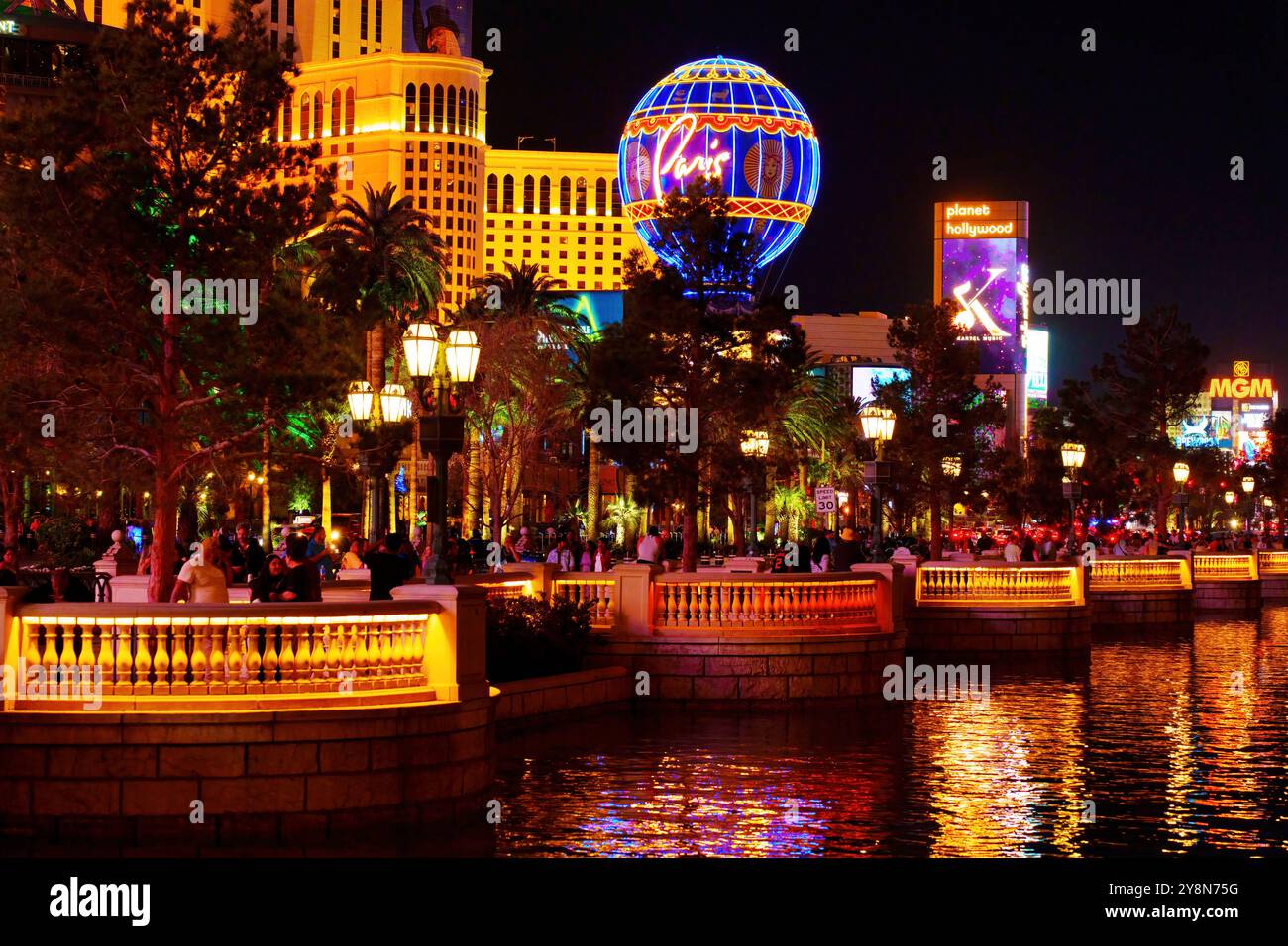 Las Vegas, Nevada - April 13, 2024: Illuminated Las Vegas Strip featuring the iconic balloon ...